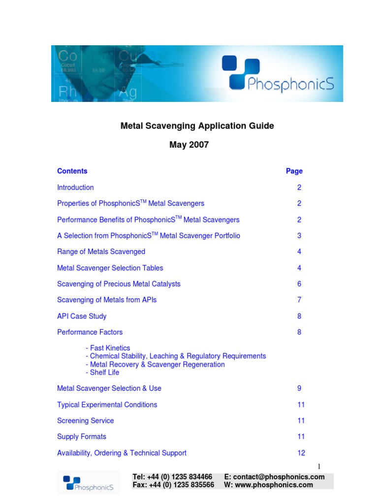 Metal Scavenging Agents Overview | PDF | Palladium | Metals