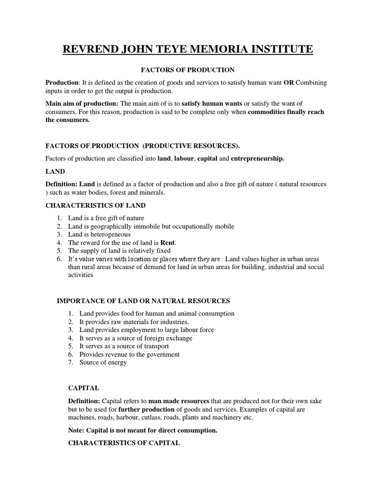 SHS 1 Economics | PDF | Labour Economics | Capital (Economics)