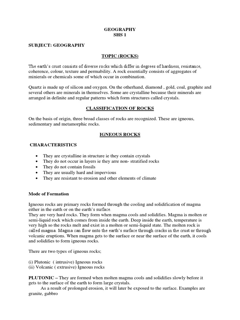 Form One Geography | PDF | Rock (Geology) | Igneous Rock