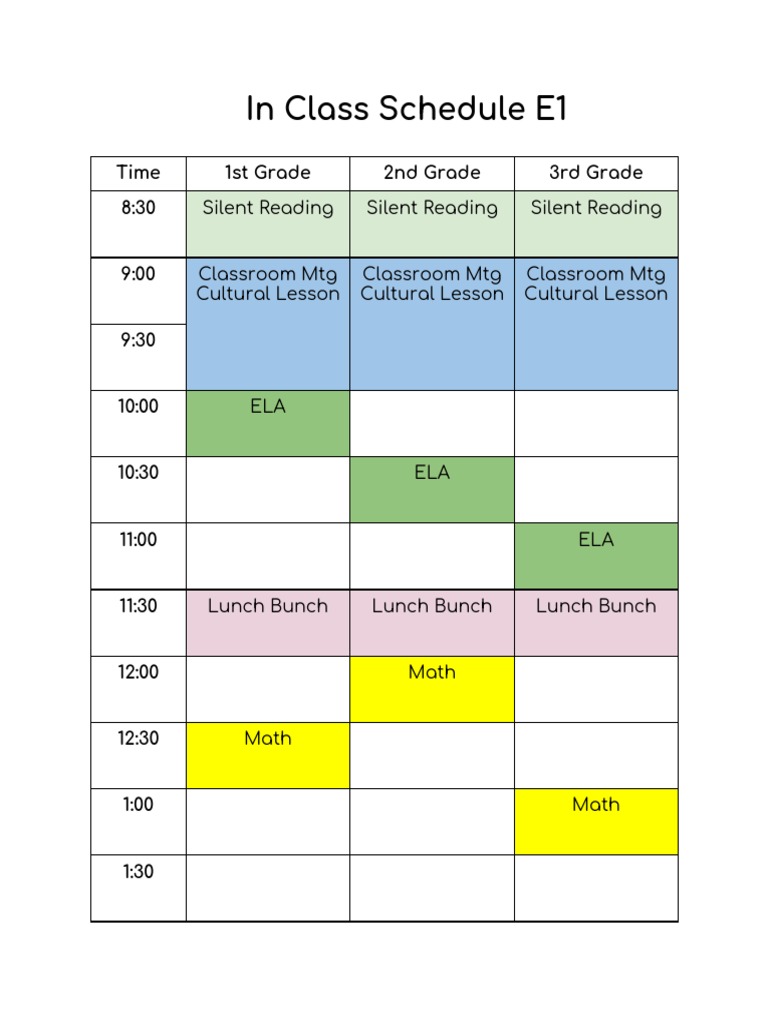 Grade E1 Class Schedule Overview | PDF | Foreign Language Studies