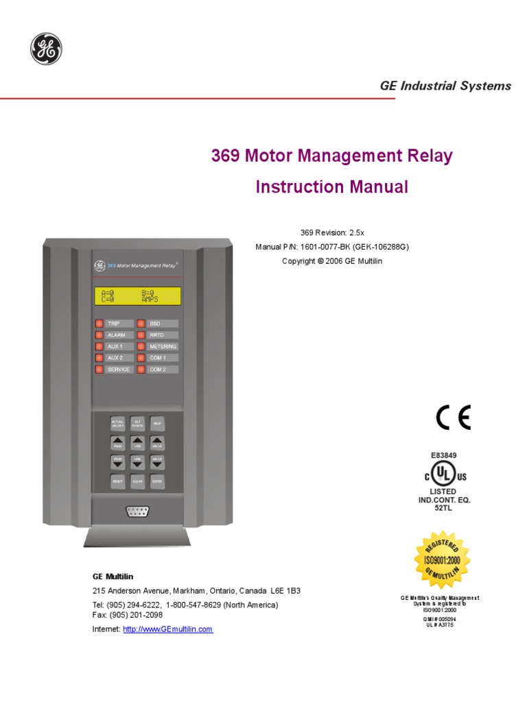 369 Motor Management Relay Instruction Manual: GE Industrial Systems ...