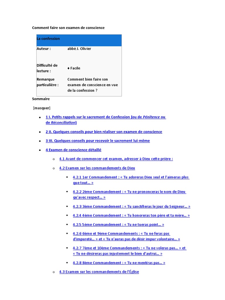 Comment Faire Son Examen de Conscience | PDF | Péché | Expérience et ...