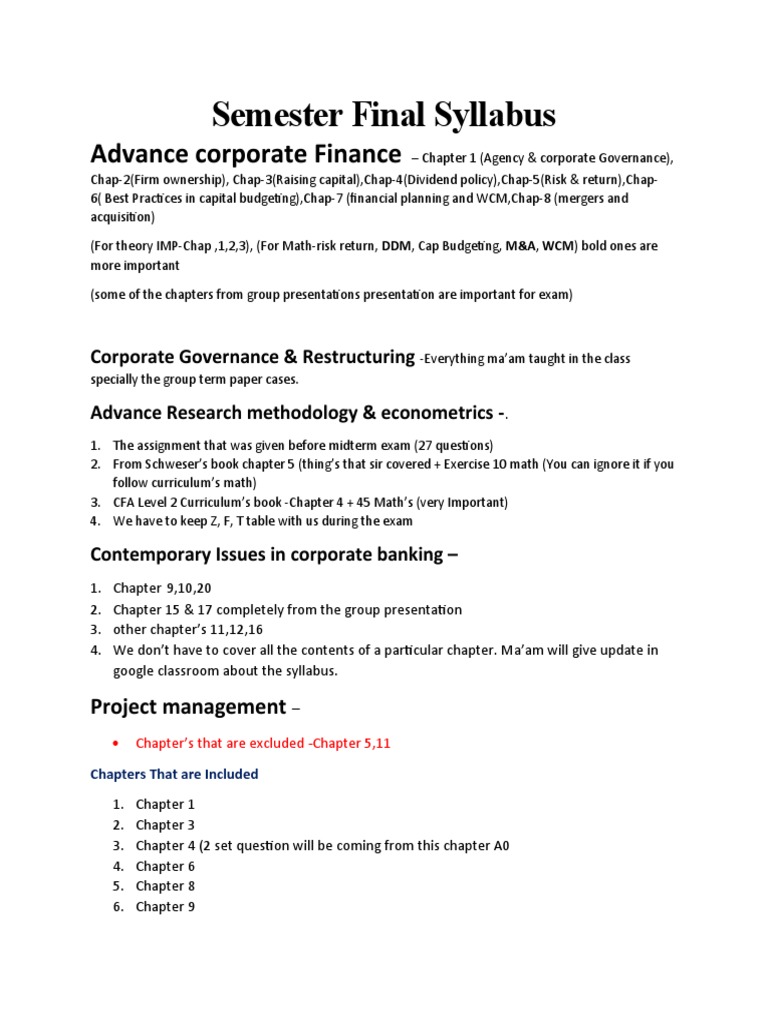 Semester Final Syllabus | PDF