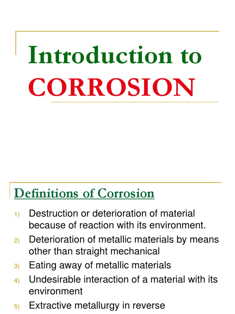 L1-Introduction To CORROSION PDF | PDF | Corrosion | Metals