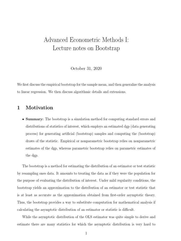 Advanced Econometric Methods I: Lecture Notes On Bootstrap: 1 ...
