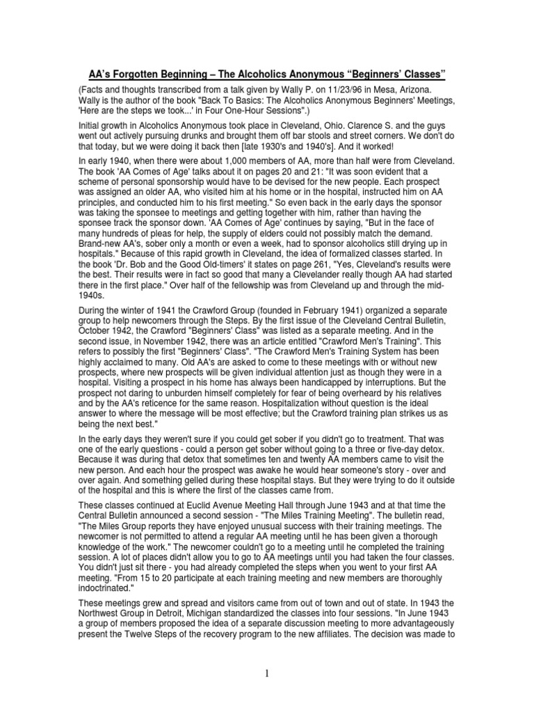Cleveland's AA Beginners' Classes History | PDF | Alcoholics Anonymous ...