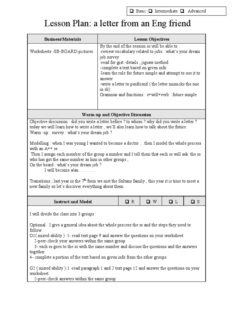 Lesson Plan: A Letter From An Eng Friend: Business/Materials Lesson ...