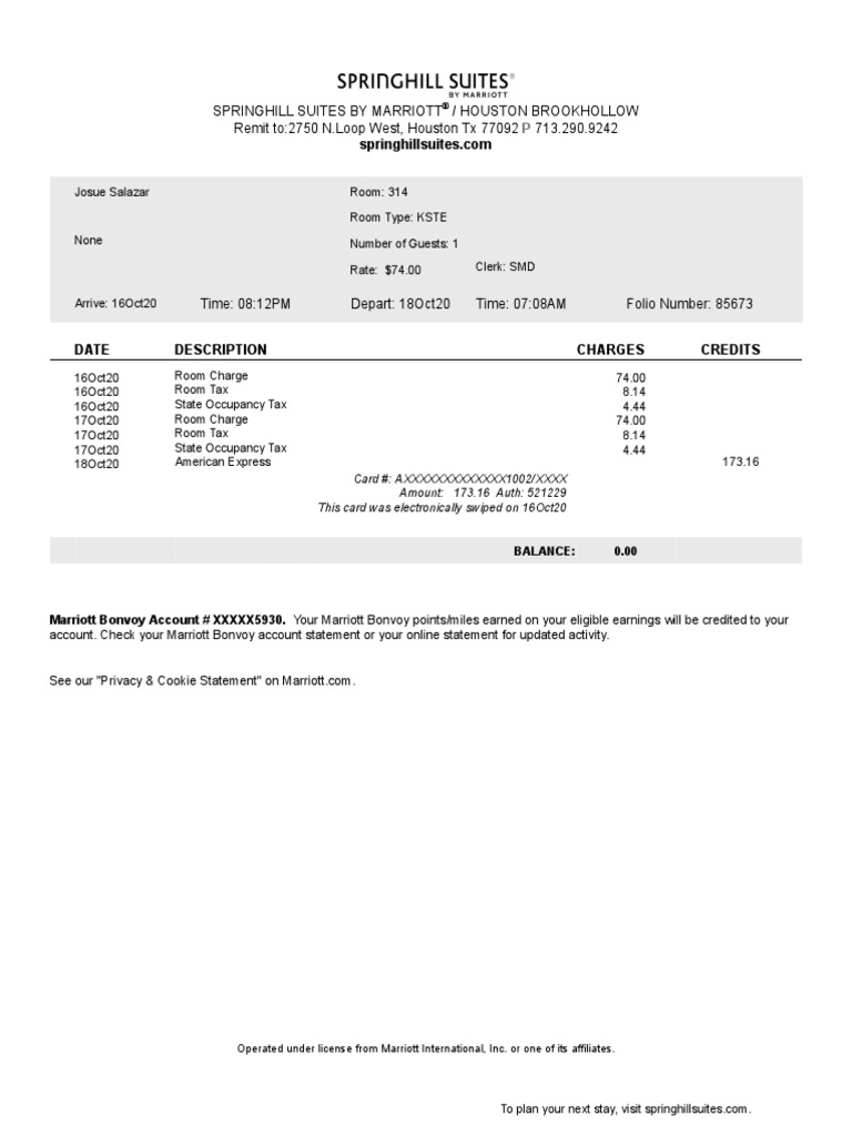 Springhill Suites by Marriott / Houston Brookhollow Remit To:2750 N ...