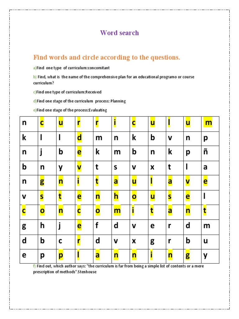 Curriculum Word Search Activity | PDF | Social Science | Philosophy