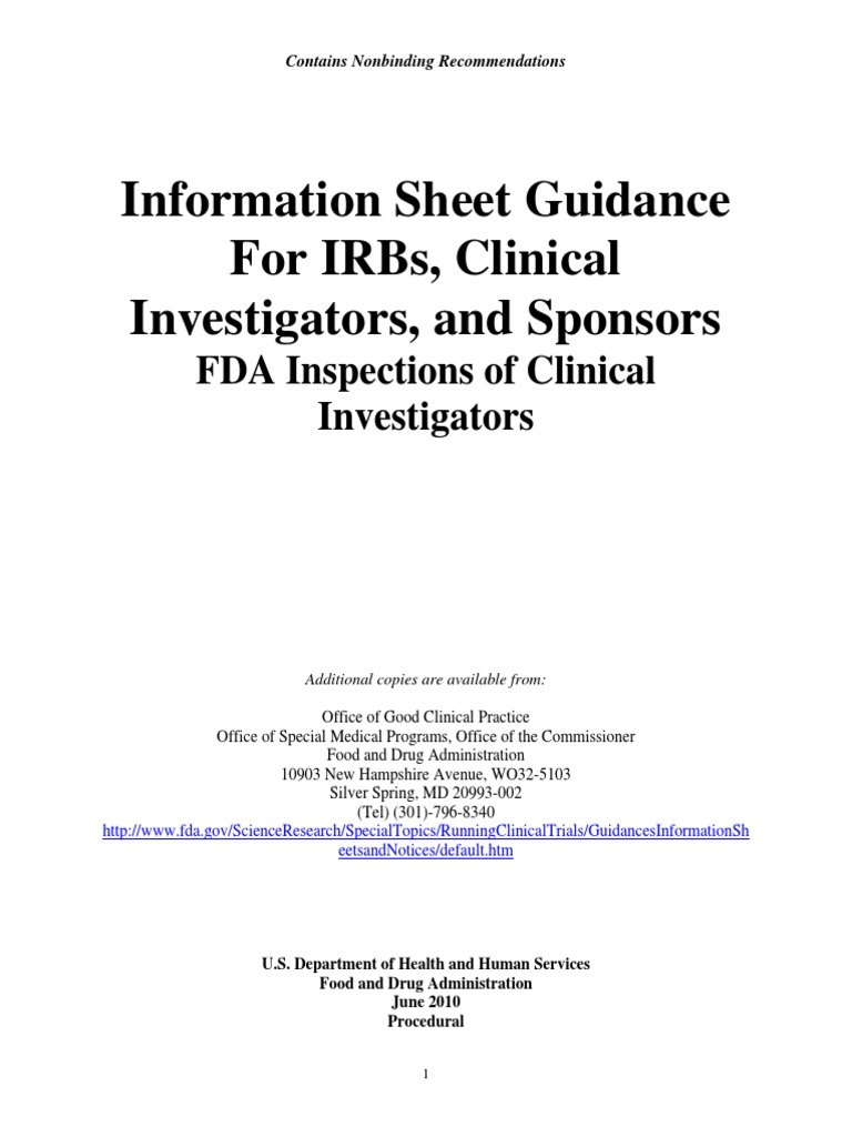 FDA Guidance on Clinical Investigator Inspections | PDF | Food And Drug ...