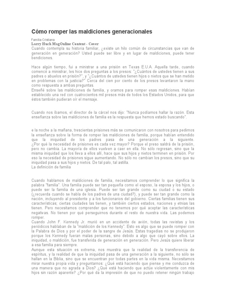 Cómo Romper Las Maldiciones Generacionales Pdf Pecado La Unción
