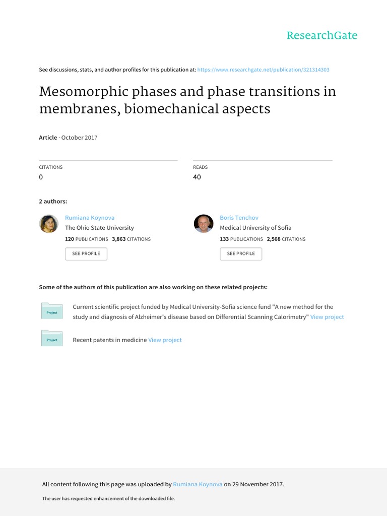 Mesomorphic Phases and Phase Transitions in Membranes, Biomechanical Aspects | PDF | Lipid ...