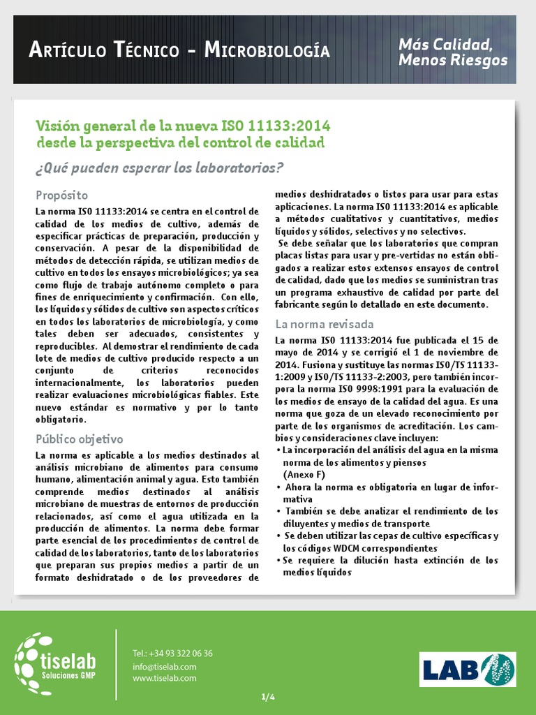 ISO 11133:2014 en Control de Calidad | PDF | Organización internacional para la estandarización ...