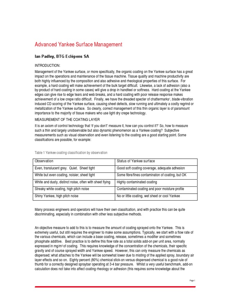 Yankee Coating Management Insights | PDF | Spectrum | Wear