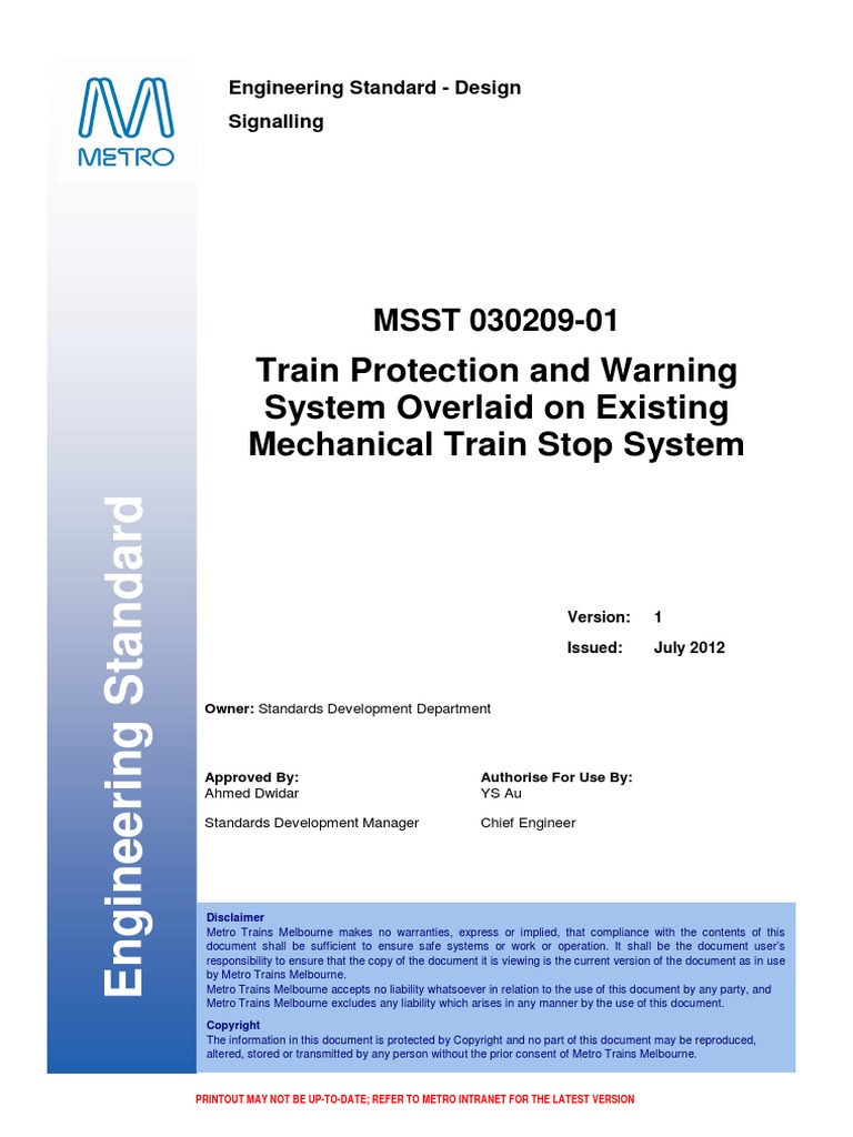 L1-SDD-STD-001 - Train Protection and Warning System | PDF ...