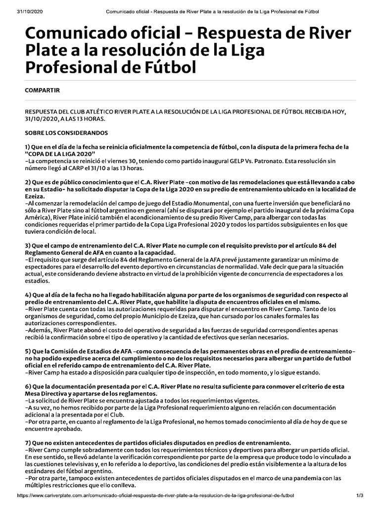 Comunicado de River | PDF