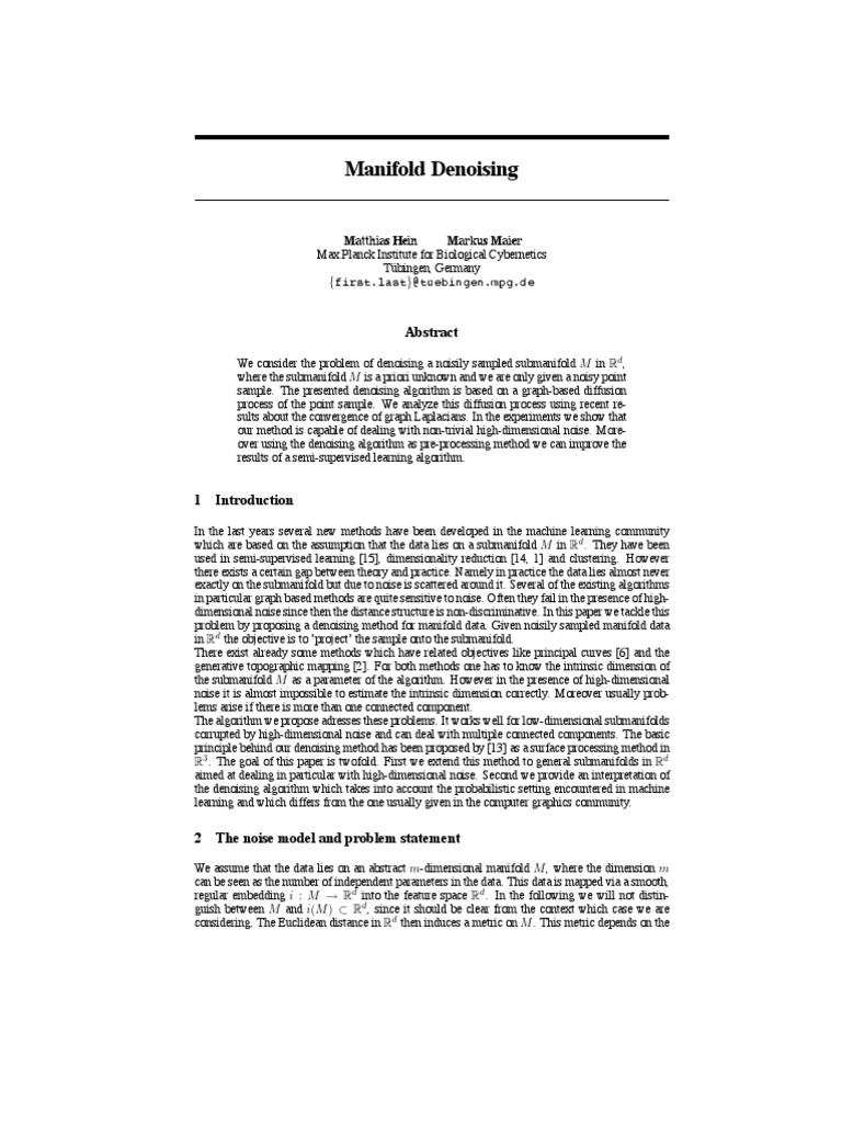 Euler Machine Leanring Application Manifold Denoising PDF | PDF | Cluster Analysis ...