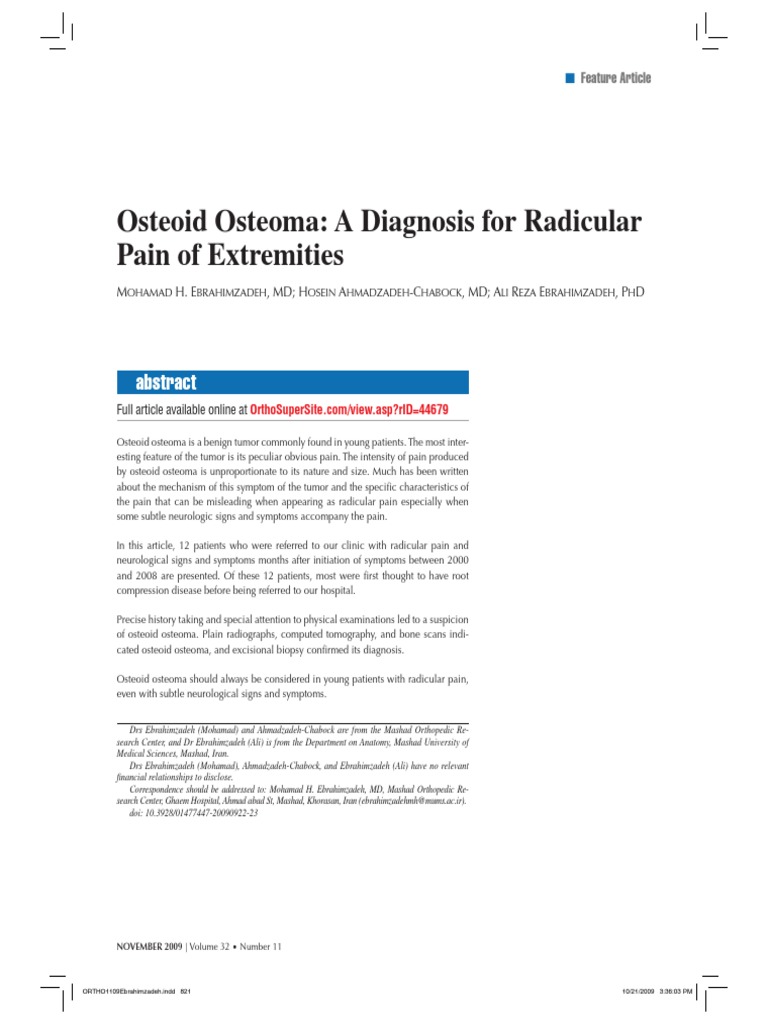 Osteoid Osteoma: A Diagnosis For Radicular Pain of Extremities | PDF ...