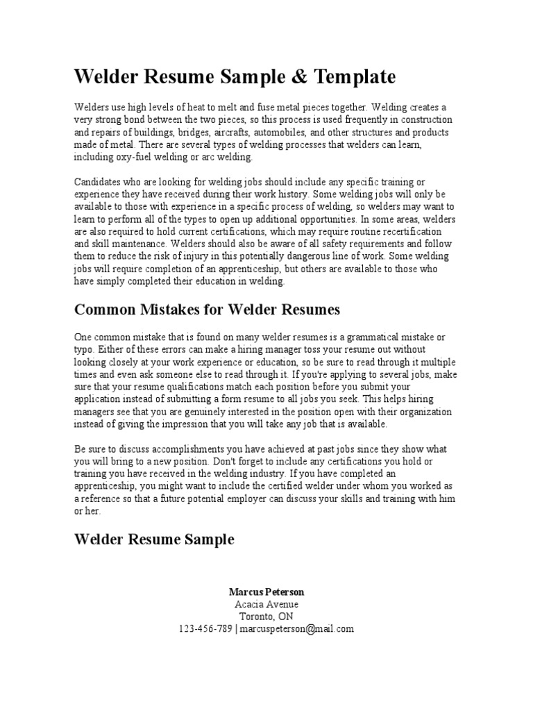 Welder Resume Sample | PDF | Apprenticeship | Welding