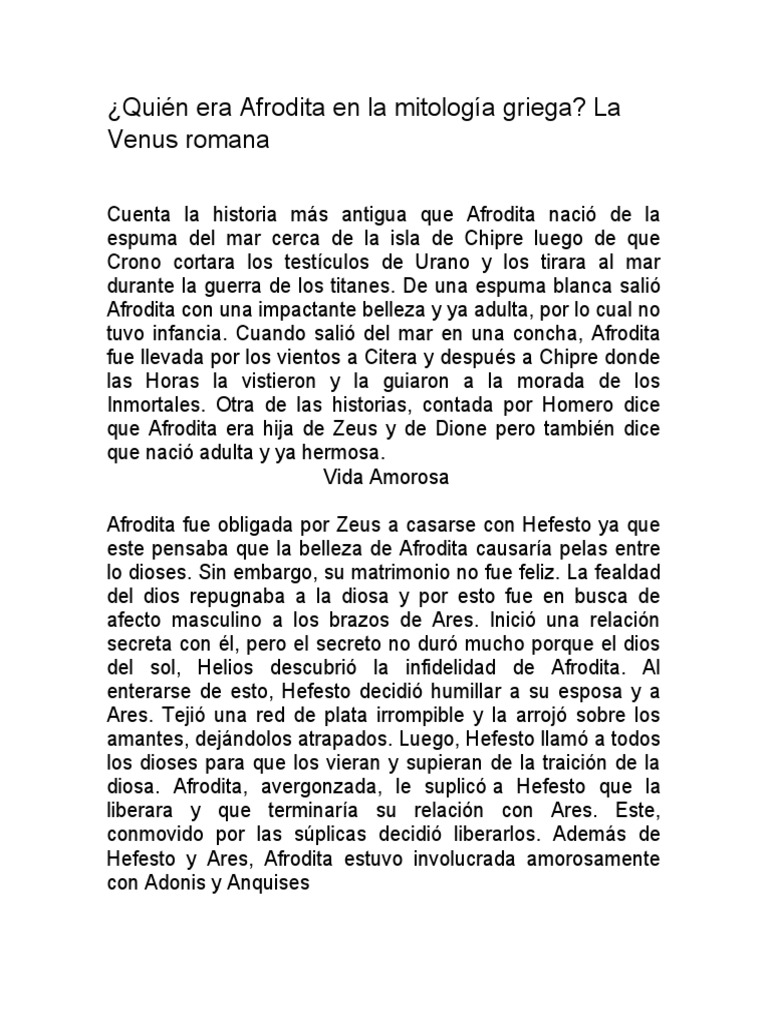 Afrodita: Diosa de la Belleza y Amor | PDF | Afrodita | Literatura ...
