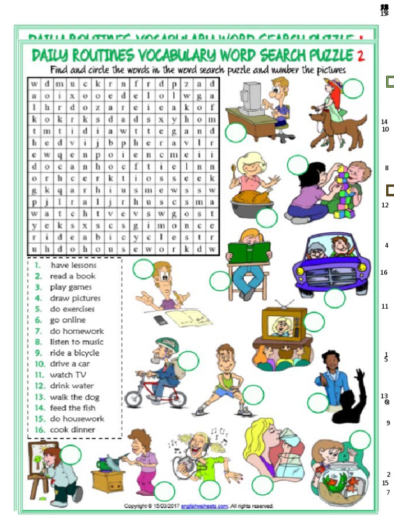 Wordsearch Daily Routines | PDF