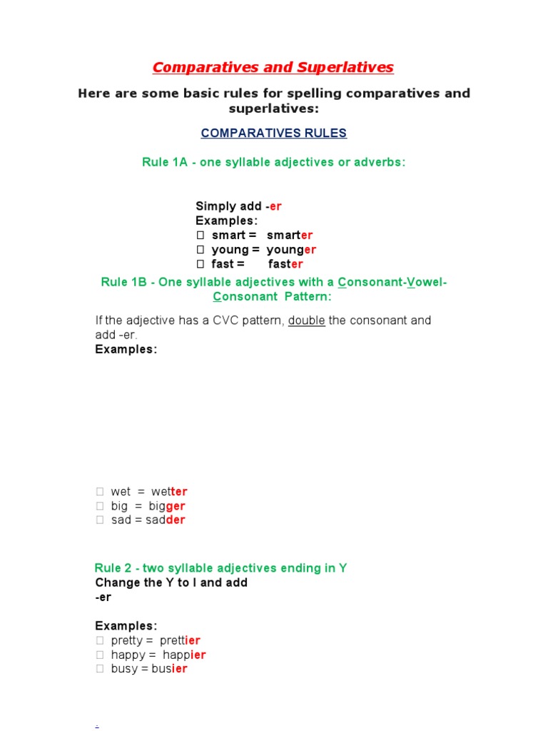 Comparatives and Superlatives Rules | PDF