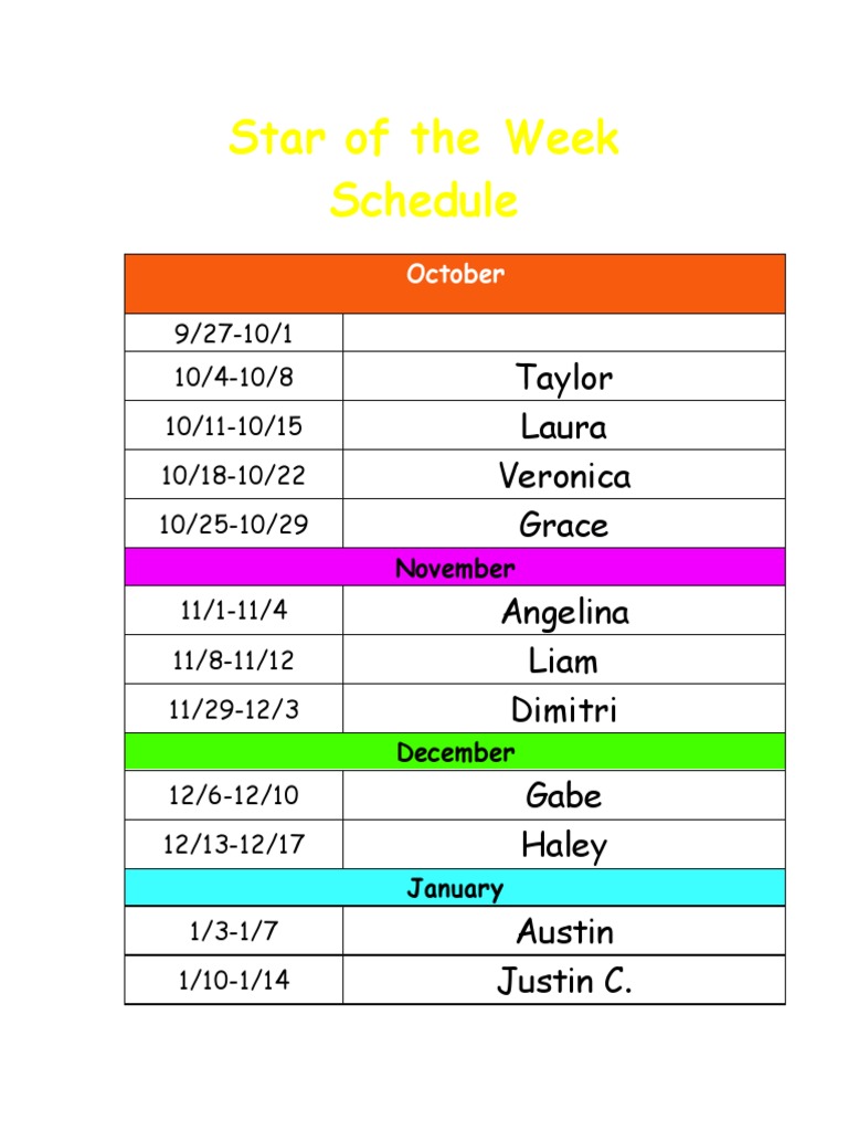 Weekly Star Schedule 2023 | PDF | Cooking, Food & Wine