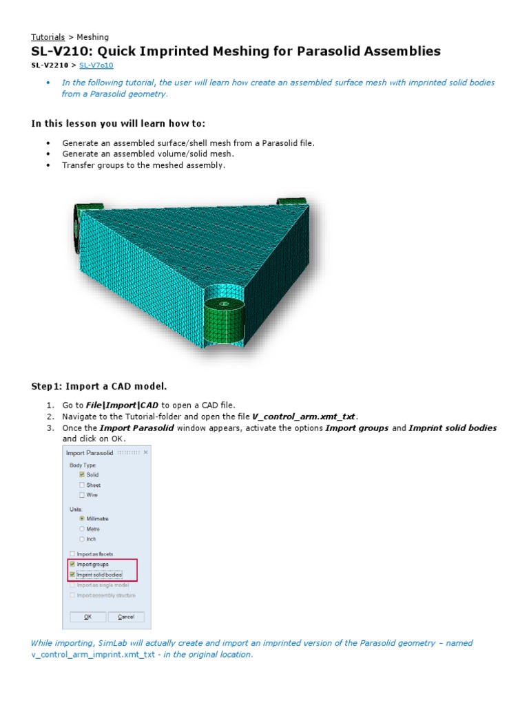 SL-V210: Quick Imprinted Meshing For Parasolid Assemblies: in This Lesson You Will Learn How To ...