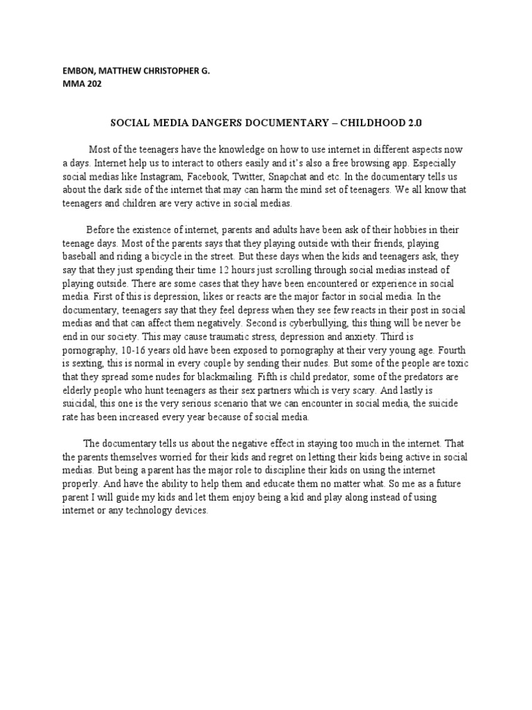 Social Media Dangers Documentary - Childhood 2.0 | PDF