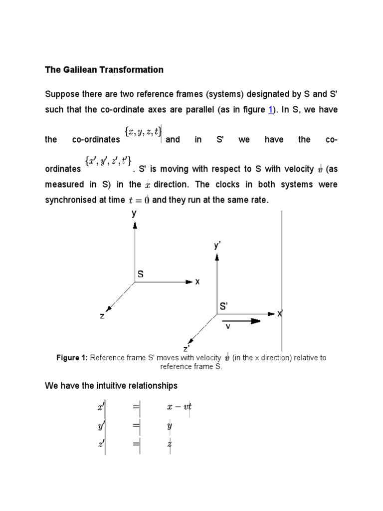 The Galilean Transformation: Figure 1: Reference Frame S' Moves With Velocity (In The X ...