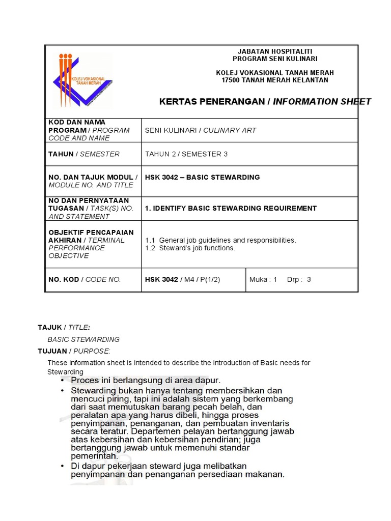 Basic Stewarding KP 1 (2) HSK 3042 | PDF | Technology & Engineering