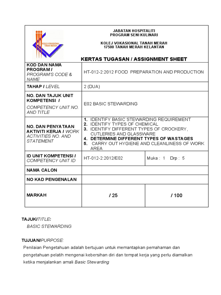 KERTAS TUGASAN 4 Basic Stewarding | PDF