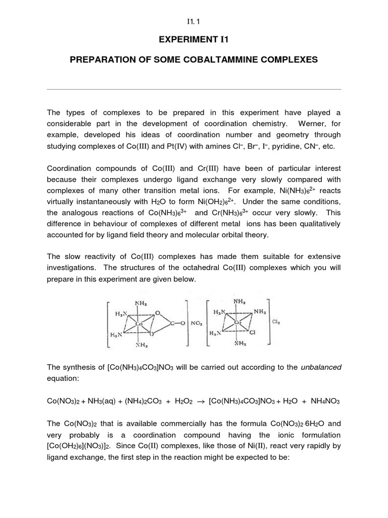 Experiment I1 Preparation of Some Cobaltammine Complexes | PDF ...