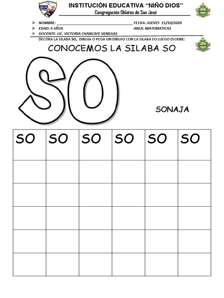 Jueves 15 de Octubre Silaba So Com 4a | PDF