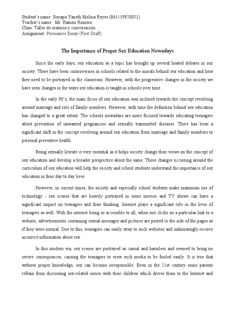 The Importance Of Proper Sex Education Nowadays Pdf Sex Education 4161