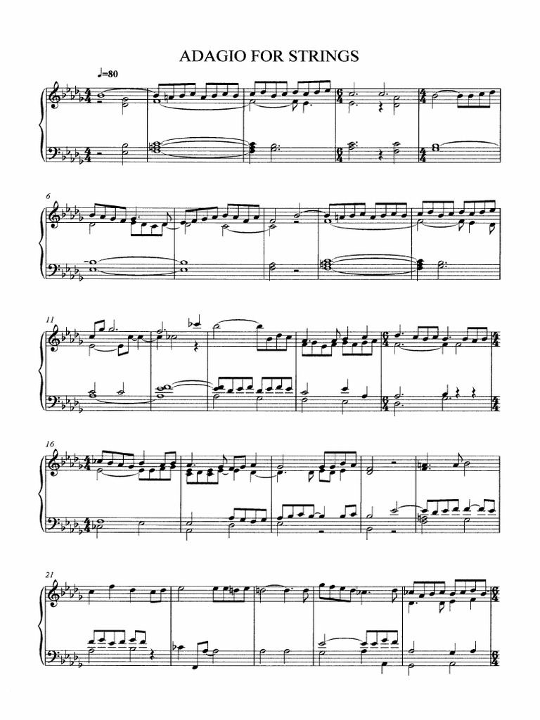 Adagio For Strings Easy Piano in Original Key PDF | PDF