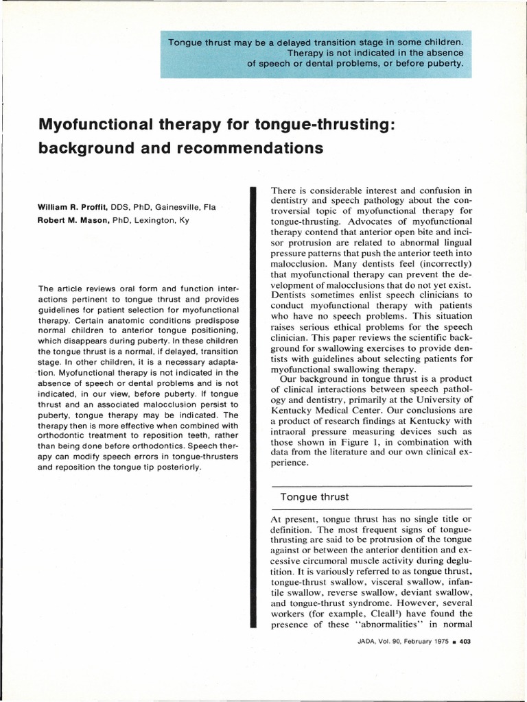 Myofunctional Therapy For Tongue-Thrusting: Background and ...