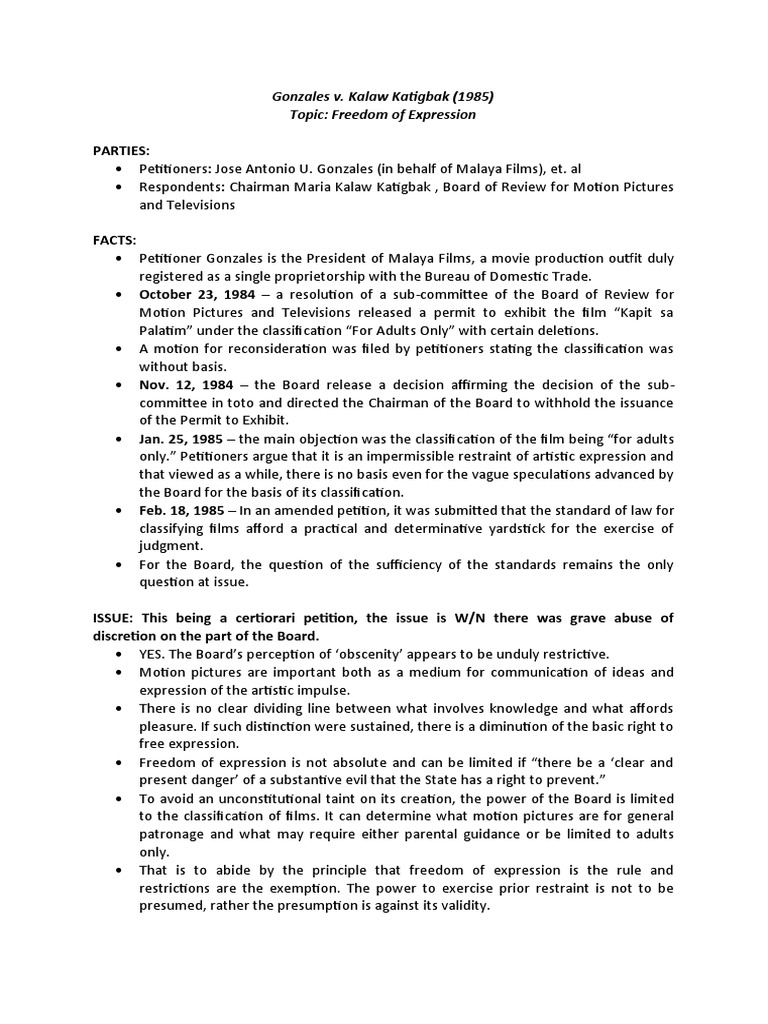 Gonzales v. Katigbak | PDF | Obscenity | Idea