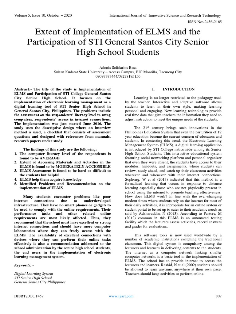 ELMS Implementation in STI Senior High | PDF | Educational Technology ...