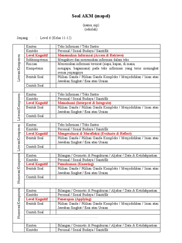 Format Soal AKM | PDF