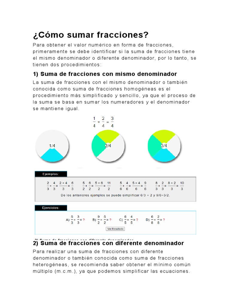 Sumar Fracciones: Guía Completa | PDF | Fracción (Matemáticas ...