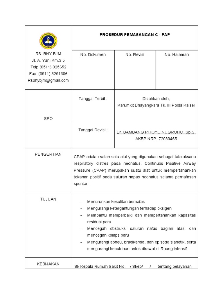 SOP Prosedur Pemasangan Cpap | PDF