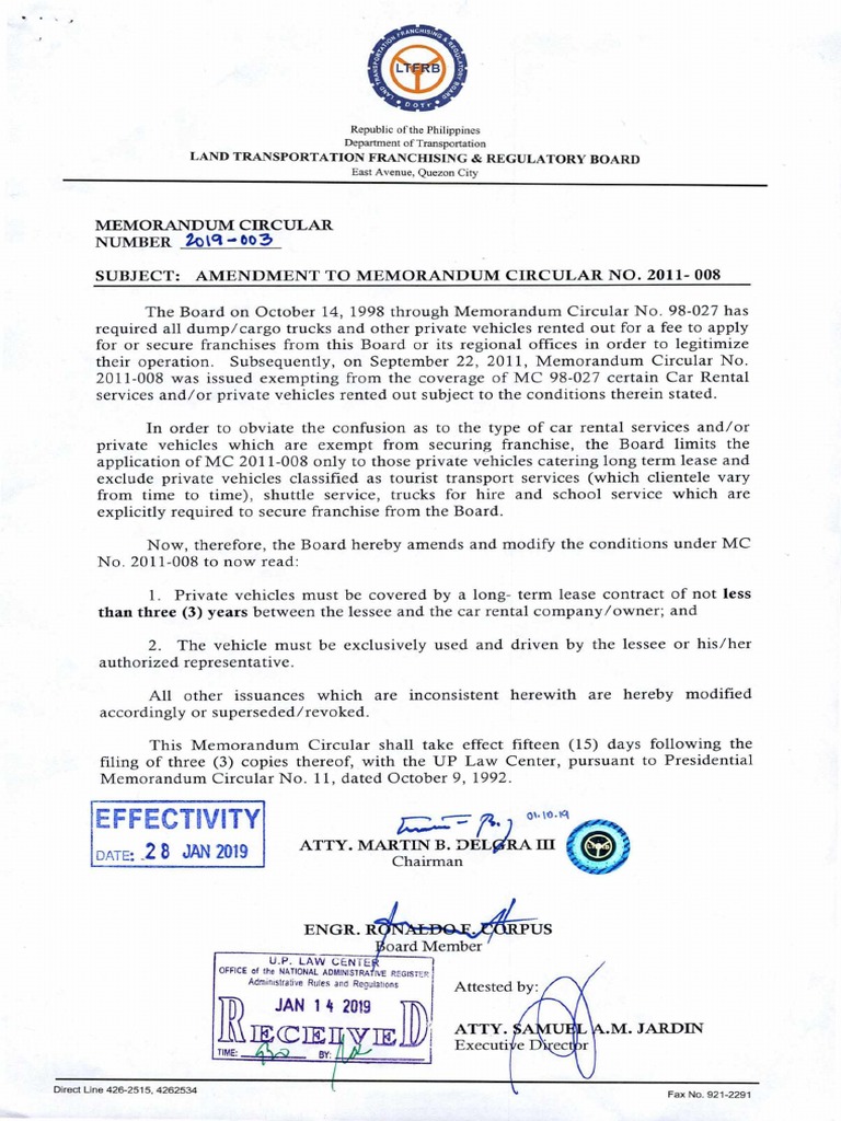 LTFRB MC 2019 003 PDF | PDF