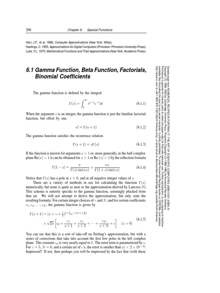 6 1 Gamma Function Beta Function Factorials Binomial Coefficients Pdf Functions And