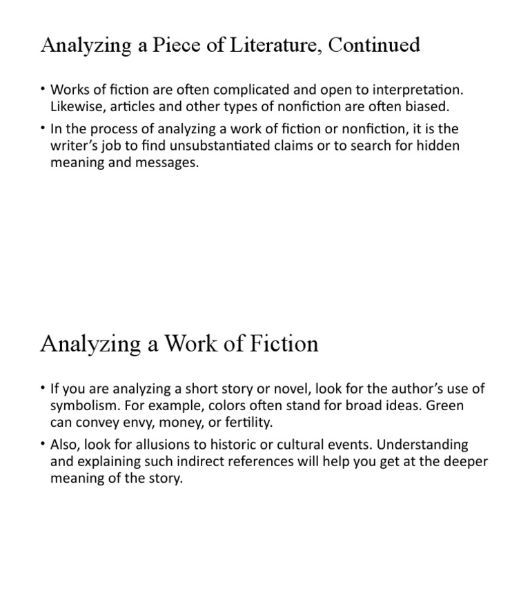 Analyzing A Piece of Literature, Continued | PDF