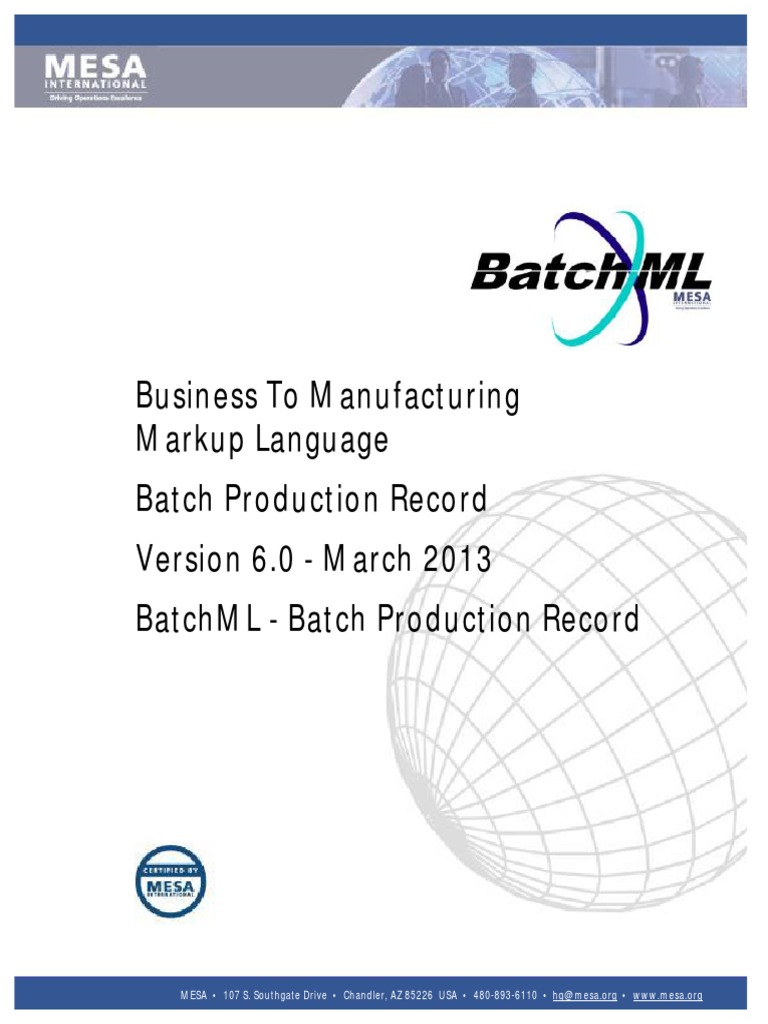 Business To Manufacturing Markup Language Batch Production Record ...