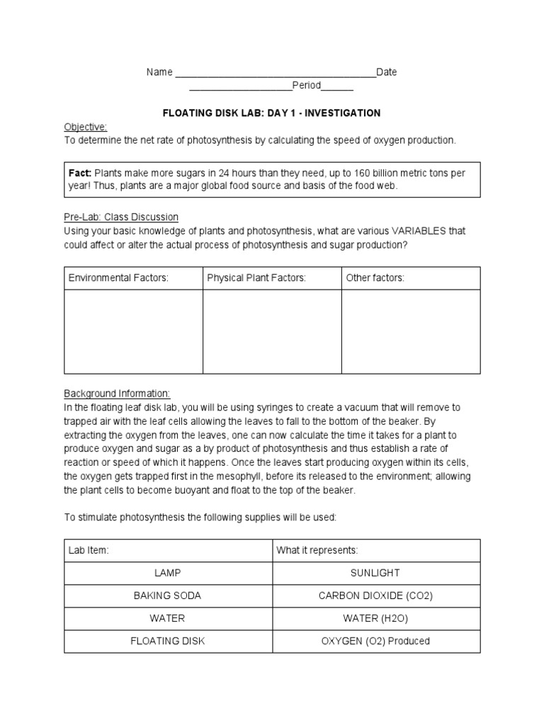Floating Disk Lab 2018 | PDF | Photosynthesis | Leaf