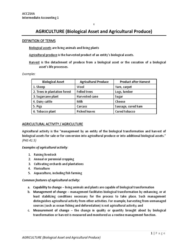 Intermediate Accounting AGRICULTURE - (Biological - Asset - and ...