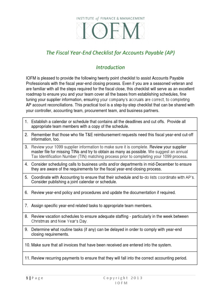 The Fiscal Year-End Checklist For Accounts Payable (AP) | PDF | Accrual ...