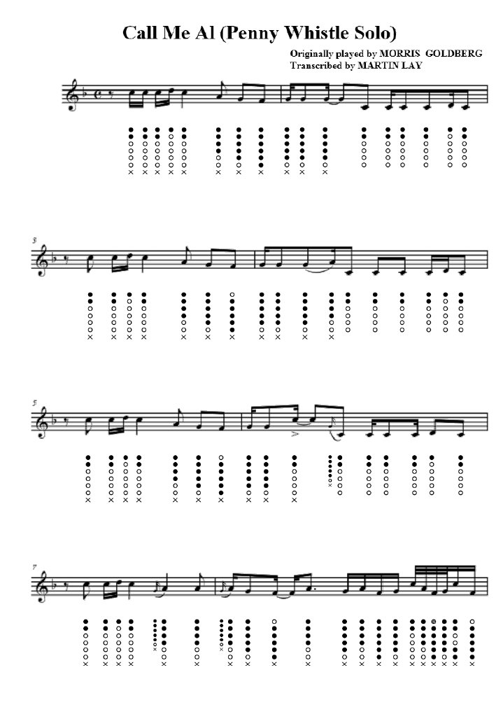 You Can Call Me Al (Penny Whistle Tab) Transcription | English Language ...